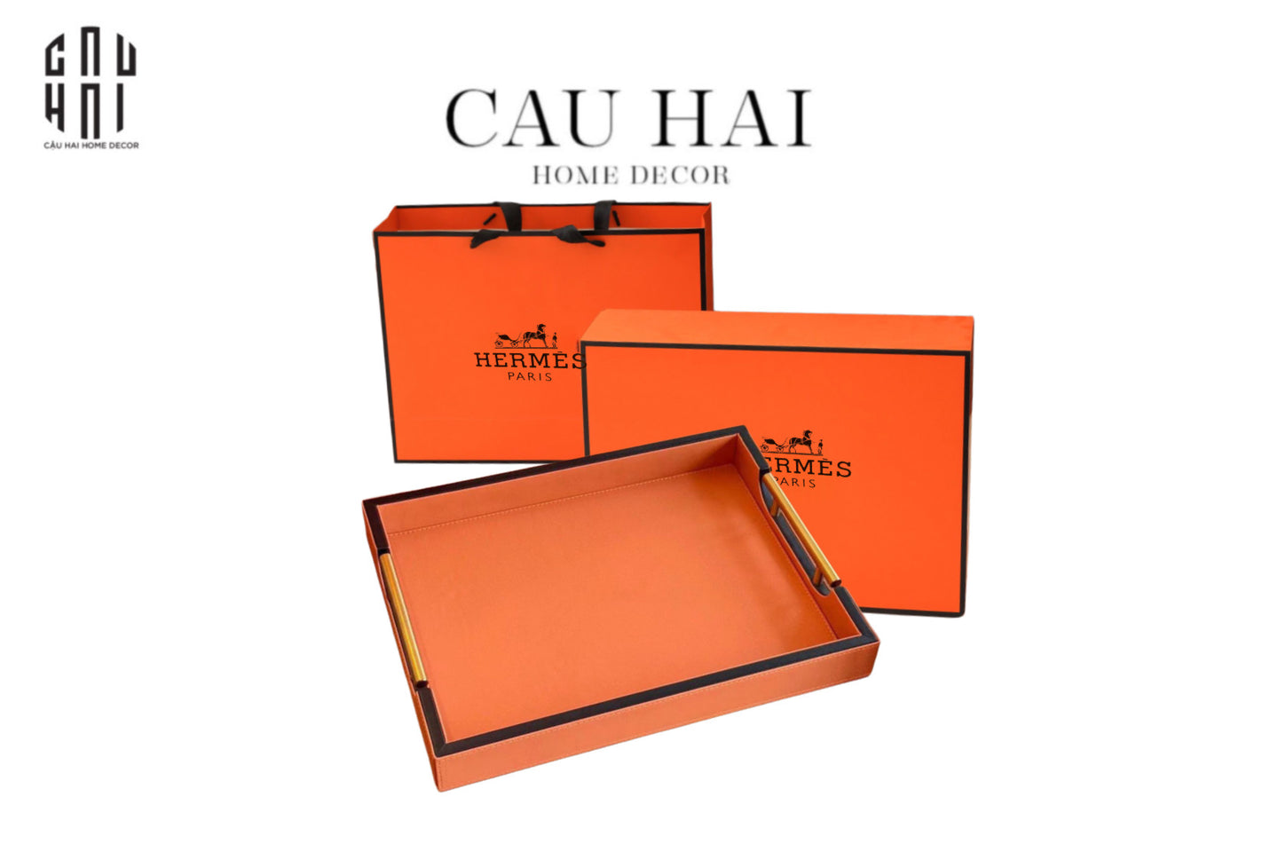 LEATHER TRAY H CALF LEATHER - ORANGE H SIGNATURE 40 - FULL BOX – CẬU ...